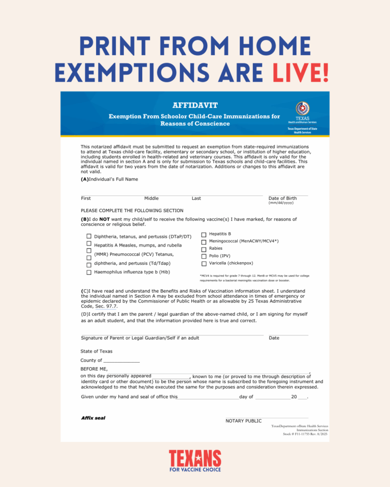 Print-at-Home Exemptions Now Available! - Texans for Vaccine Choice
